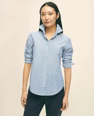 Brooks Brothers Classic Fit Stretch Supima Cotton Non-iron Bengal Stripe Dress Shirt - Blue