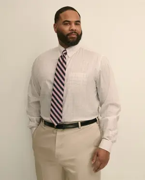 Brooks Brothers Big & Tall Stretch Cotton Non-iron Pinpoint Oxford Polo Button Down, Windowpane Dress Shirt - Multicolor