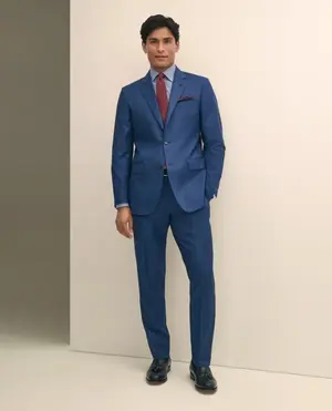 Brooks Brothers Slim Fit Wool Sharkskin 1818 Suit - Blue