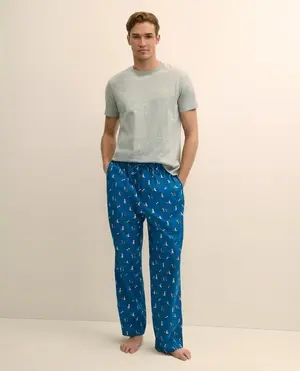 Brooks Brothers Cotton Broadcloth Holiday Dog Lounge Pants - Blue