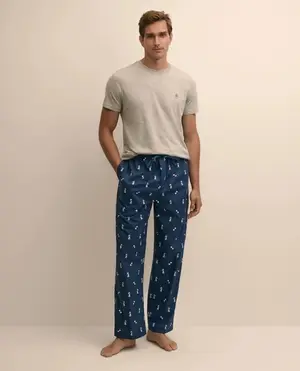 Brooks Brothers Cotton Broadcloth Holiday Dog Lounge Pants - Navy
