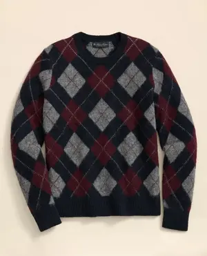 Brooks Brothers Brushed Wool Argyle Sweater - Navy