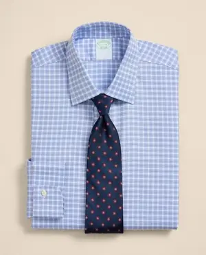 Brooks Brothers Explorer Collection Non-iron Twill Ainsley Collar, Check Dress Shirt - Blue
