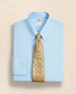 Brooks Brothers Stretch Supima Cotton Non-iron Twill Button-down Collar Dress Shirt - Light Blue