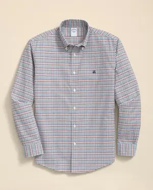 Brooks Brothers Stretch Non-iron Oxford Button-down Collar, Multi-check Shirt | Xs Multicolor