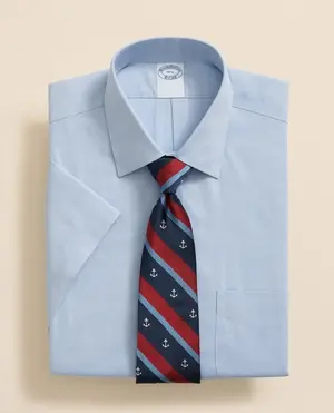 Brooks Brothers Stretch Supima Cotton Non-iron Ainsley Collar, Short-sleeve Dress Shirt - Hydrangea