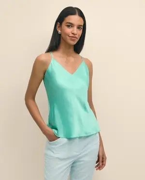 Brooks Brothers Washable Silk Charmeuse V-neck Camisole - Turquoise