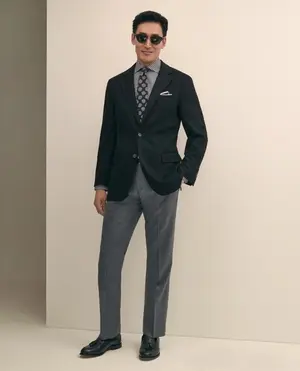 Brooks Brothers Traditional Fit Wool Flannel Dress Pants - Grey