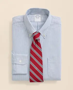 Brooks Brothers American-made Oxford Cloth Button-down Stripe Dress Shirt - Blue