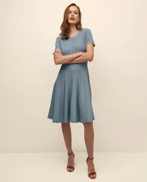 Brooks Brothers A-line Pleated Short-sleeve Sweater Dress - Blue