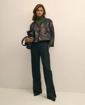 Brooks Brothers S Cotton Blend Floral Jacquard Cropped Jacket - Multicolor