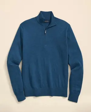 Brooks Brothers Brooks Brothers Ultimate Merino Wool Quarter-Zip Pullover Sweater Blue