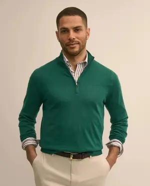 Brooks Brothers Ultimate Merino Wool Quarter-zip Sweater - Medium Green