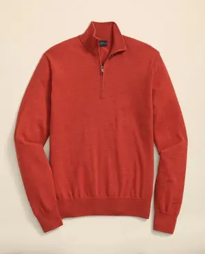 Brooks Brothers Brooks Brothers Ultimate Merino Wool Quarter-Zip Pullover Sweater Orange