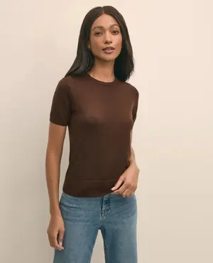 Brooks Brothers Ultimate Merino Wool Short-sleeve Sweater Shell - Medium Brown