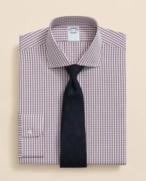 Brooks Brothers Pure Supima Cotton Regular-finish English Spread Collar, Micro Check Dress Shirt - Red