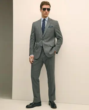 Brooks Brothers Explorer Collection Classic Fit Wool Check Suit Pants - Grey