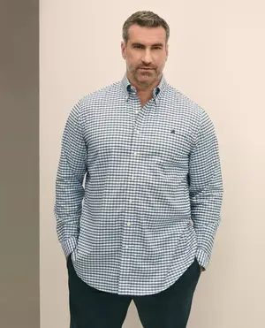 Brooks Brothers Big & Tall Stretch Cotton Non-iron Oxford Polo Button Down Collar, Checked Shirt | | 4x Tal Hydrangea