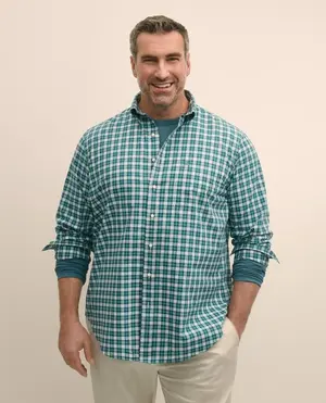 Brooks Brothers Big & Tall Friday Shirt, Poplin Plaid - Navy/green