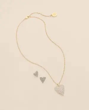 Brooks Brothers Gold-tone Cubic Zirconia Heart Pendant Necklace And Stud Earrings Set - Multicolor
