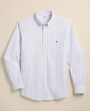 Brooks Brothers Stretch Non-iron Cotton-oxford Polo Button-down, Stripe Sport Shirt - Light Beige