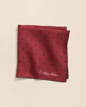 Brooks Brothers Small Dot Silk Pocket Square Tie - Red/navy