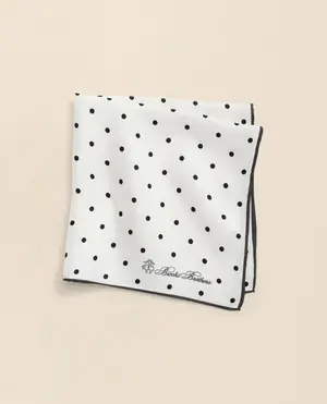 Brooks Brothers Small Dot Silk Pocket Square Tie - White/black