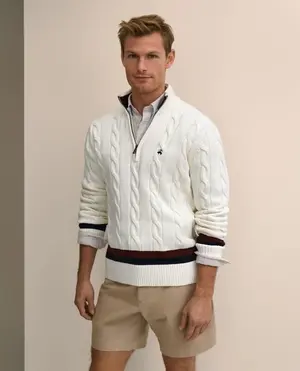 Brooks Brothers Cable Knit Tennis Quarter-zip Sweater In Supima Cotton - White