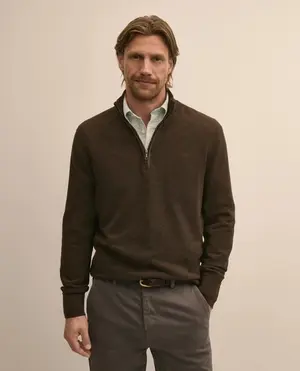 Brooks Brothers Supima Cotton Quarter-zip Sweater - Brown