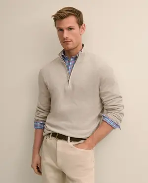 Brooks Brothers Supima Cotton Pique Quarter-zip Sweater - Camel