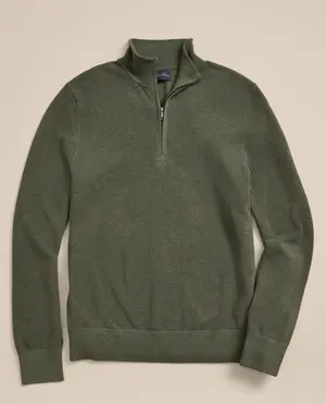 Brooks Brothers Supima Cotton Quarter-zip Sweater - Olive