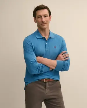 Brooks Brothers Golden Fleece Stretch Supima Long-sleeve Polo Shirt - Medium Blue