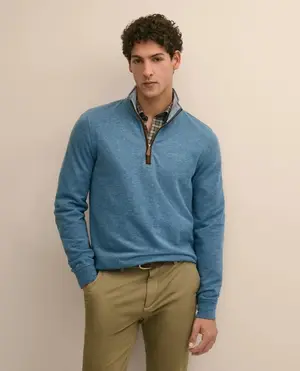 Brooks Brothers Cotton Blend Pique Quarter-zip Pullover - Blue