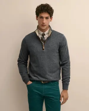 Brooks Brothers Cotton Blend Pique Quarter-zip Pullover - Charcoal