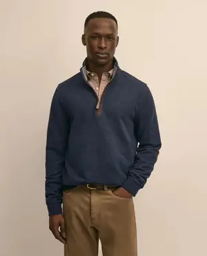 Brooks Brothers Cotton Blend Pique Quarter-zip Pullover - Navy