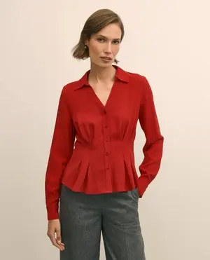Brooks Brothers S Viscose Peplum Blouse | | Medium - Red