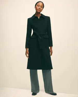 Brooks Brothers Brushed Wool Twill Wrap Coat - Black