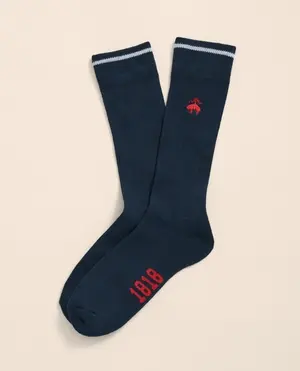 Brooks Brothers Cotton Blend Contrast Tipped Ribbed Socks With Golden Fleece Embroidery - Navy