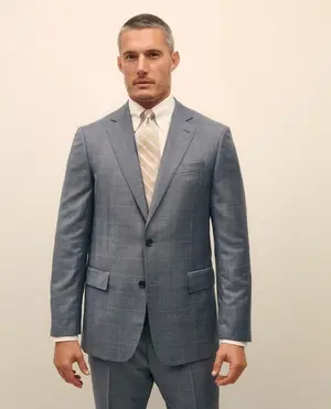 Brooks Brothers Traditional Fit Wool Overcheck 1818 Suit - Blue