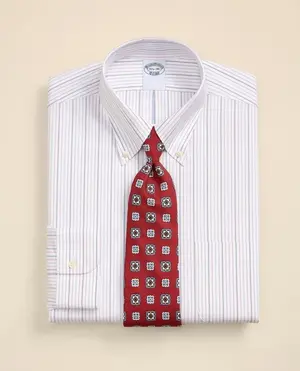 Brooks Brothers Stretch Supima Cotton Non-iron Broadcloth Button Down Collar, Striped Dress Shirt - Multicolor