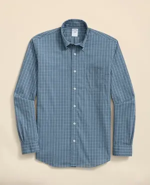 Brooks Brothers Performance Series Stretch Polo Button-down Collar, Tartan Sport Shirt - Hydrangea
