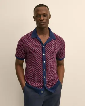 Brooks Brothers Linen-cotton Jacquard Johnny Collar Cardigan - Navy