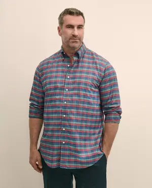 Brooks Brothers Big & Tall Stretch Cotton Non-iron Oxford Polo Button Down Collar, Tartan Shirt - Green
