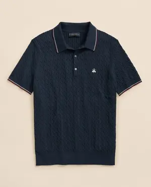 Brooks Brothers Cable Knit Archive Tennis Polo In Supima Cotton Shirt - Navy