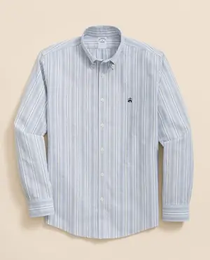 Brooks Brothers Stretch Non-iron Oxford Button-down Collar, Outline Stripe Sport Shirt | | 2xl Hydrangea