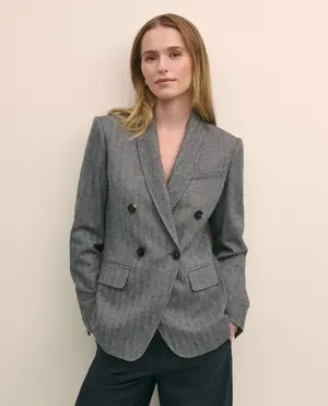 Brooks Brothers Wool-blend Double-breasted Herringbone Jacket - Black