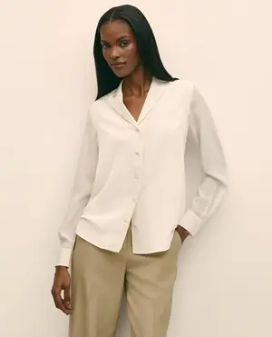 Brooks Brothers S Silk Crepe Notch-collar Blouse | | Medium - Marshmallow