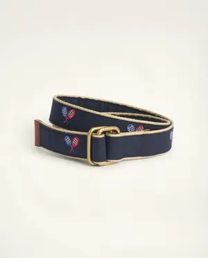 Brooks Brothers S Embroidered Leather Tab D-ring Belt | Large - Multicolor