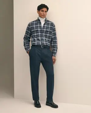 Brooks Brothers Cotton Pleated Side-tab Chino Pants - Navy