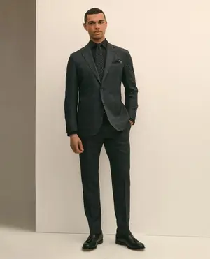 Brooks Brothers Explorer Collection Slim Fit Wool Windowpane Suit Pants - Grey